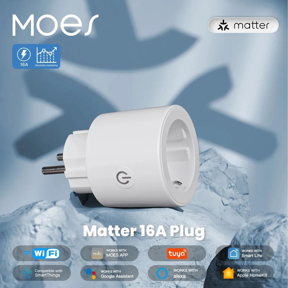 Розетка MOES Tuya WiFi socket 16a поддерживает умные устройства Apple Home Google Home Alexa
