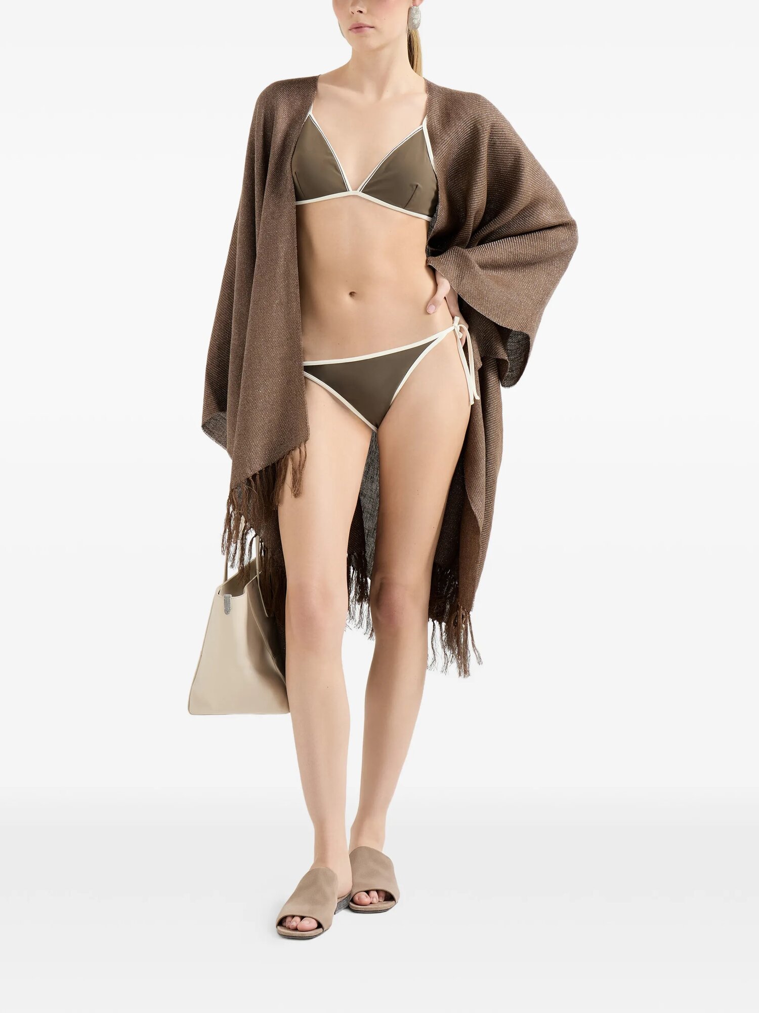 Купальник BRUNELLO CUCINELLI Self-tie bikini bottoms, размер 44, зеленый, — фото 1