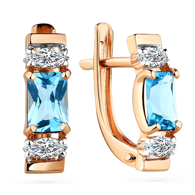 Серьги, золото, 585 проба, фианит, топаз