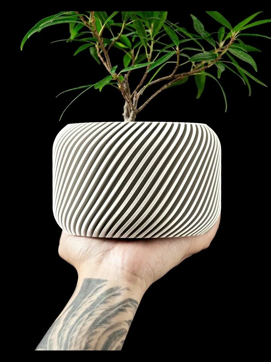 Кашпо дизайнерское 3D-печатное волнообразное белое матовое для растений, скульптурный горшок 3D print