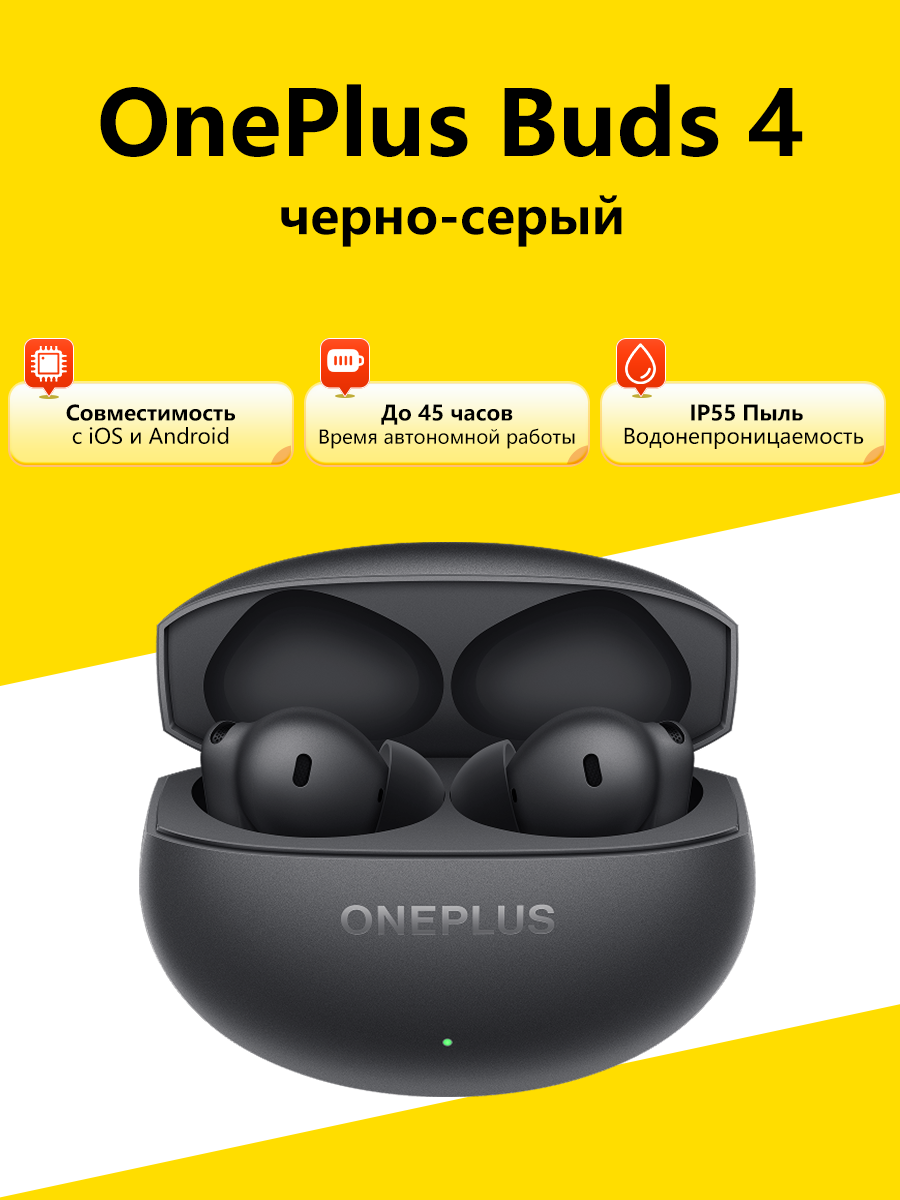 Беспроводные наушники OnePlus Buds 4, Bluetooth, USB Type-C, шумоподавлением ANC, темно-серый