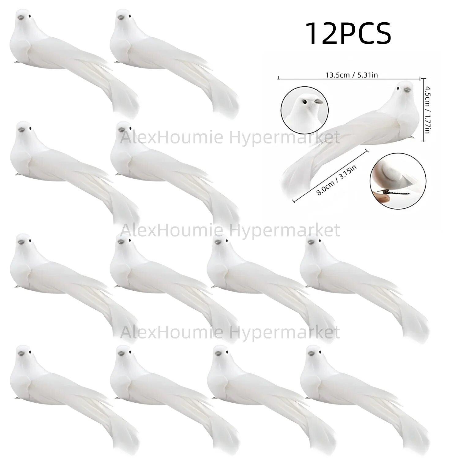 Искусственные птицы из пенопласта, 12 штук 12pcs White Type