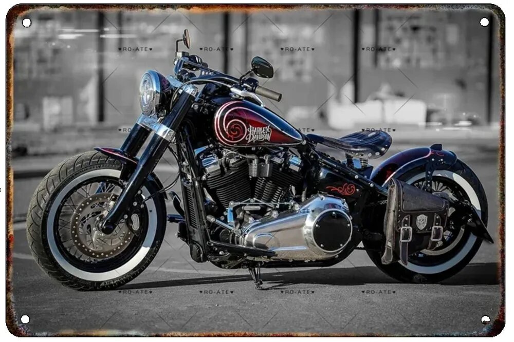 Жестяная табличка для декора гаража, мастерской, дачи, Винтажный мотоцикл, металл, 20х30 см