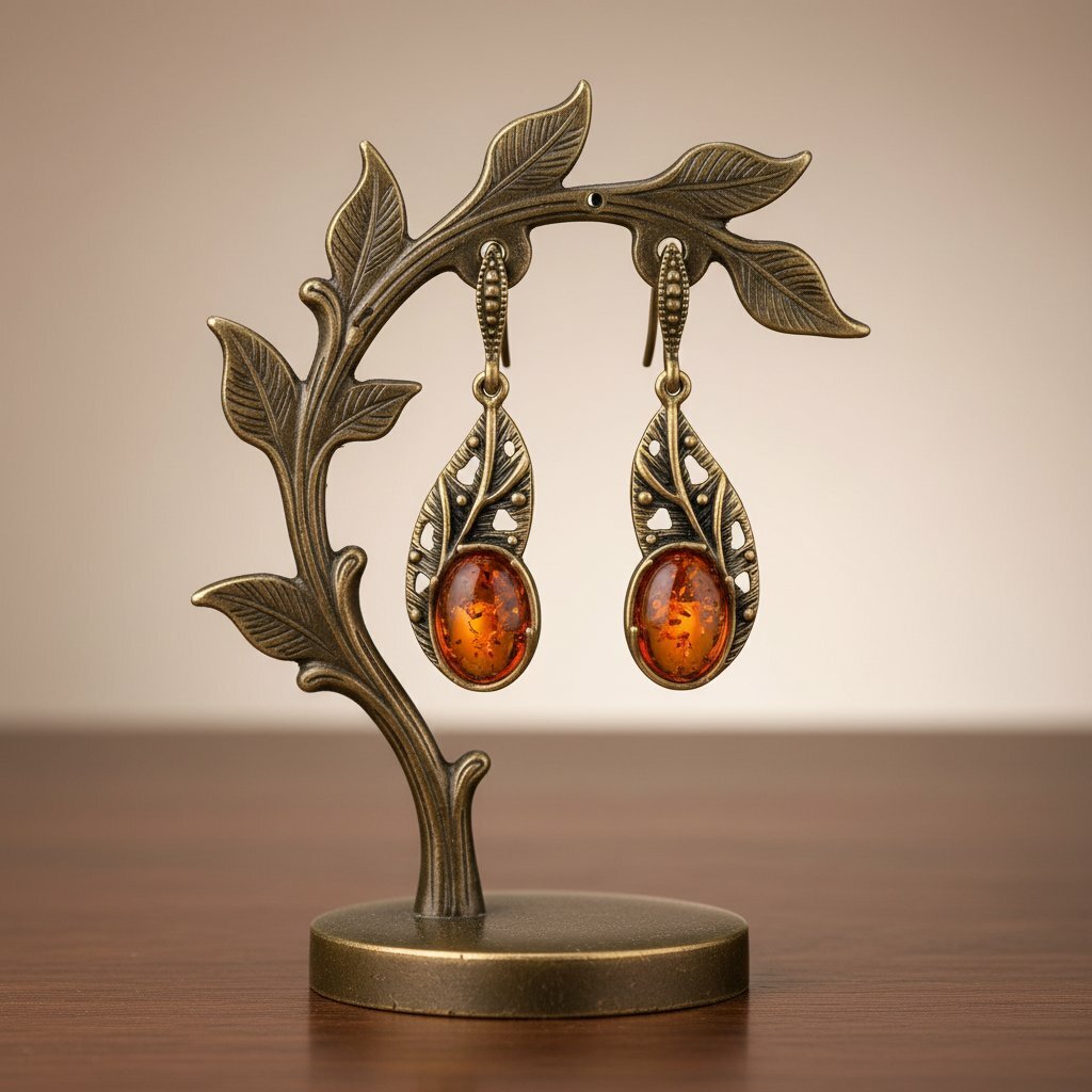 Серьги одиночные, янтарь