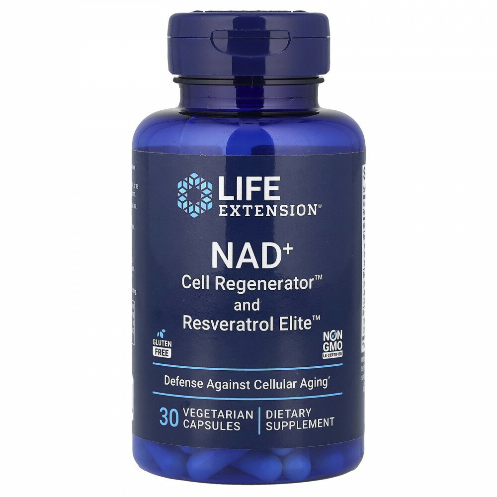 Life Extension, NAD + Cell Regenerator и ресвератрол, никотинамид рибозид NIAGEN, 30 вегетарианских капсул