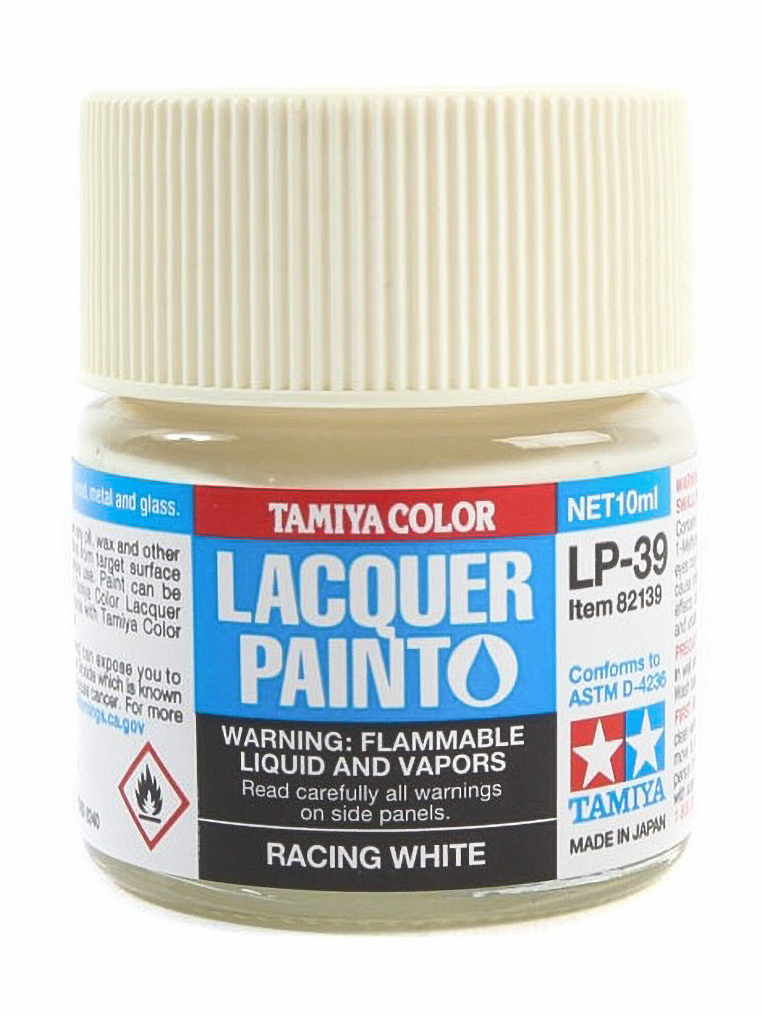 Краска лаковая Tamiya Lacquer Paint LP-39 Racing White 82139 гоночная белая глянцевая, 10 мл