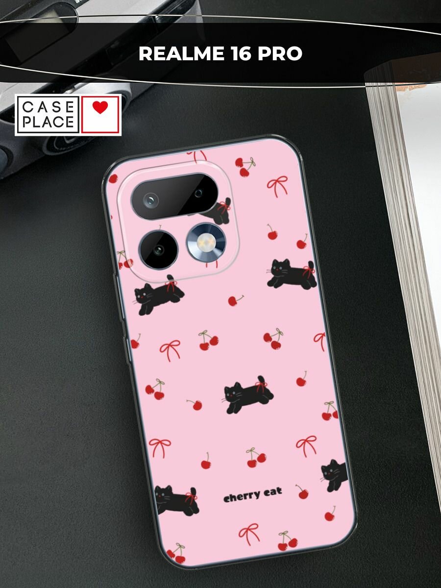 Силиконовый чехол на Realme 16 Pro / Реалме 16 Про с принтом Cherry cat