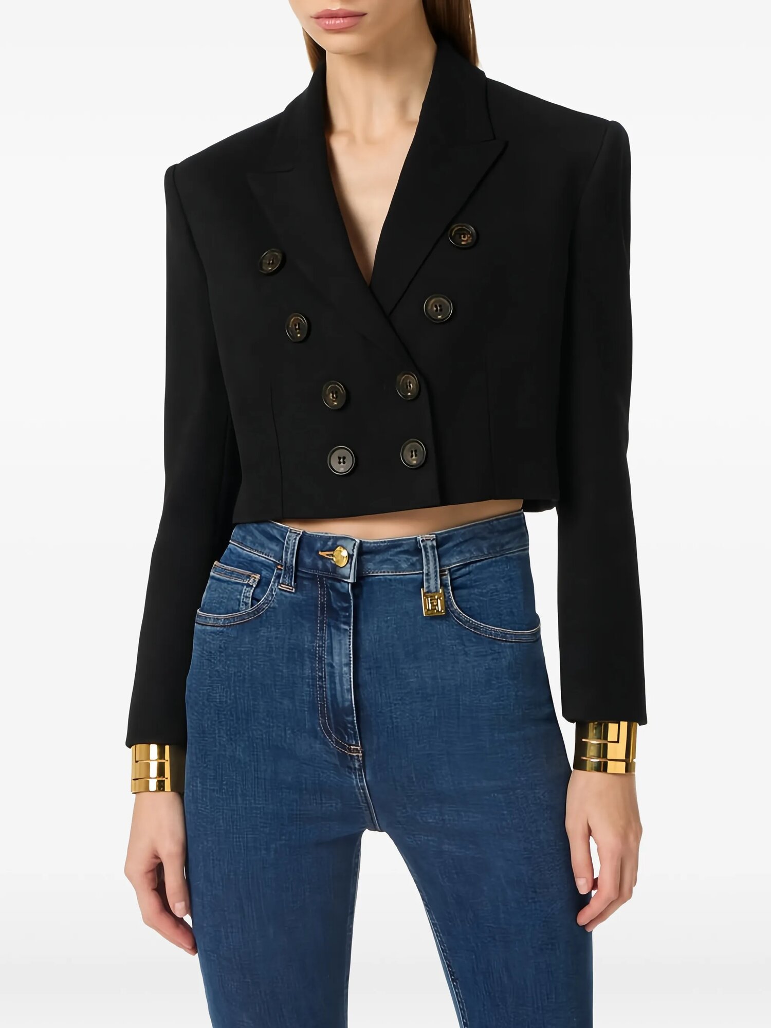 Куртка Elisabetta Franchi Double-breasted jacket, размер 44, black/black — фото 1