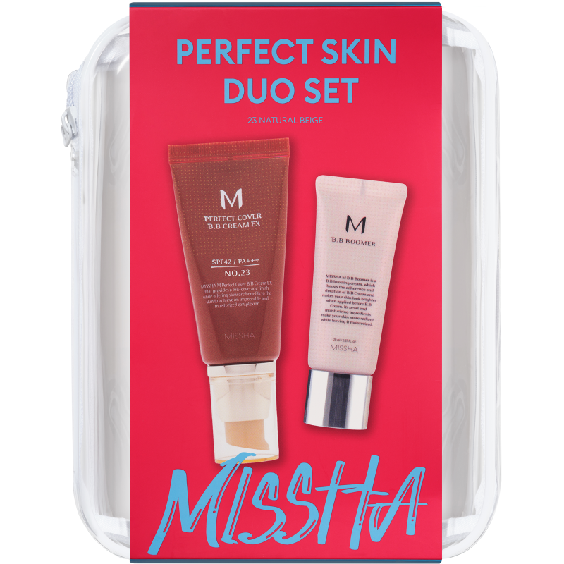 Набор Missha Perfect Skin : Тональный BB крем "Идеальное покрытие" Missha M Perfect Cover BB Cream EX SPF42/PA тон 23, 50 мл, 1 шт; Праймер для лица "Жемчужное сияние" Missha M BB Boomer 20 мл, 1 шт