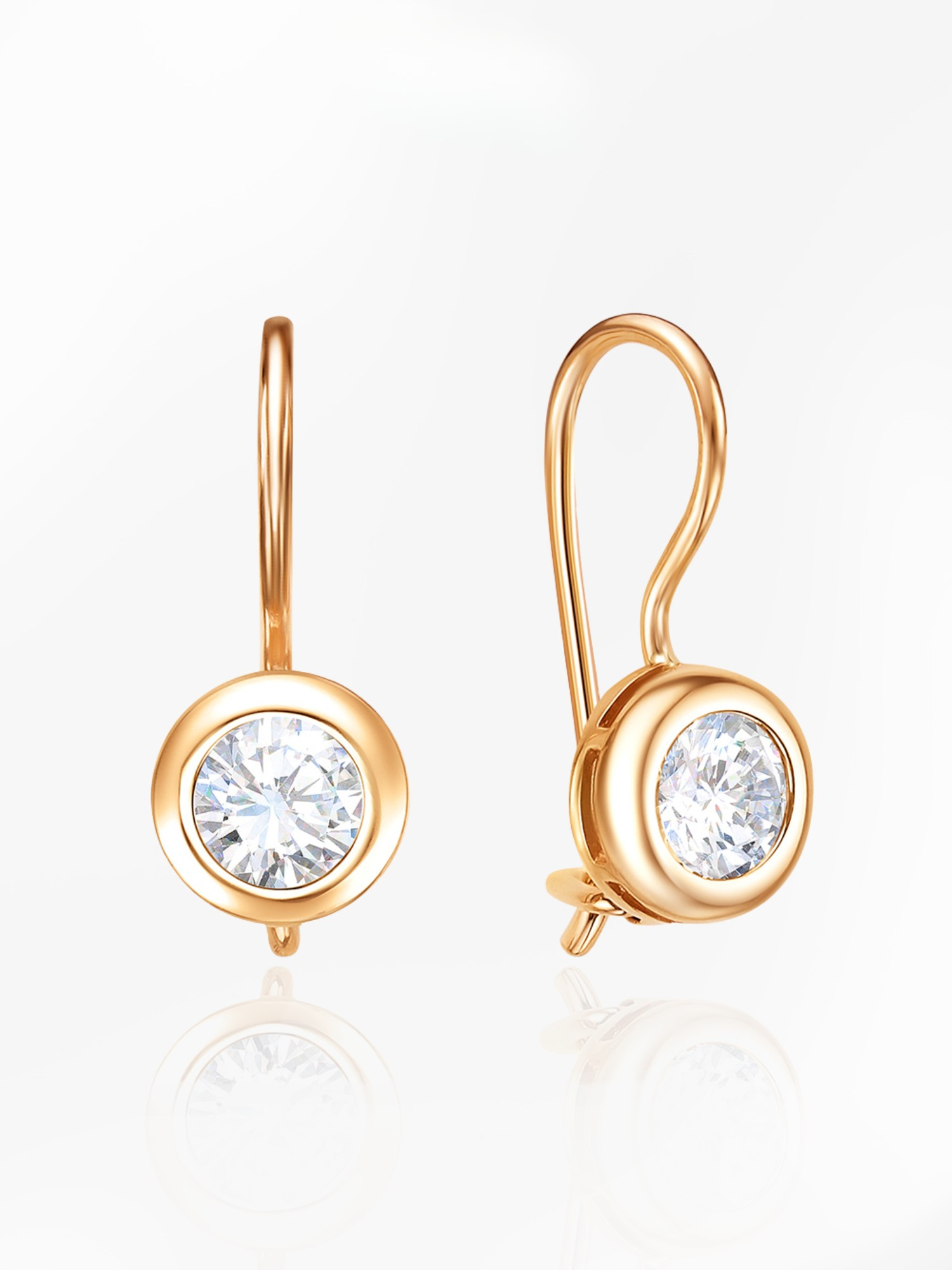 Серьги, красное золото, 585 проба, фианит