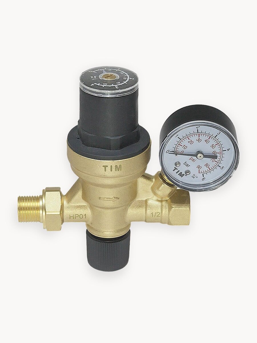Клапан подпиточный с манометром (регулятор-редуктор давления) 1/2", TIM, AF0206A