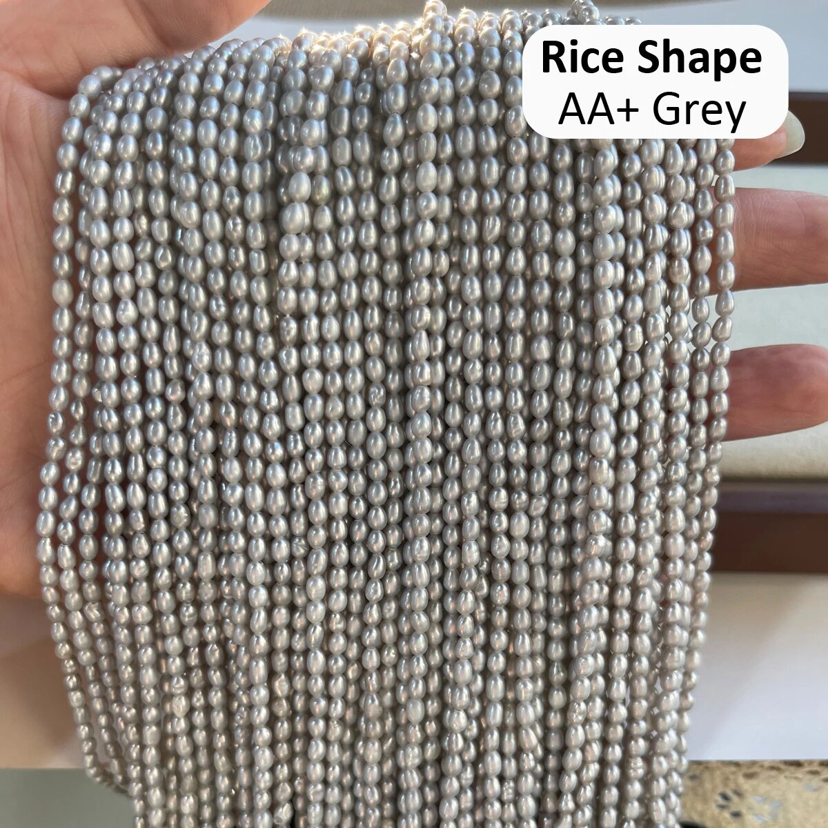 Натуральные пресноводные жемчужные бусины 3-4 мм Grey-Rice shape