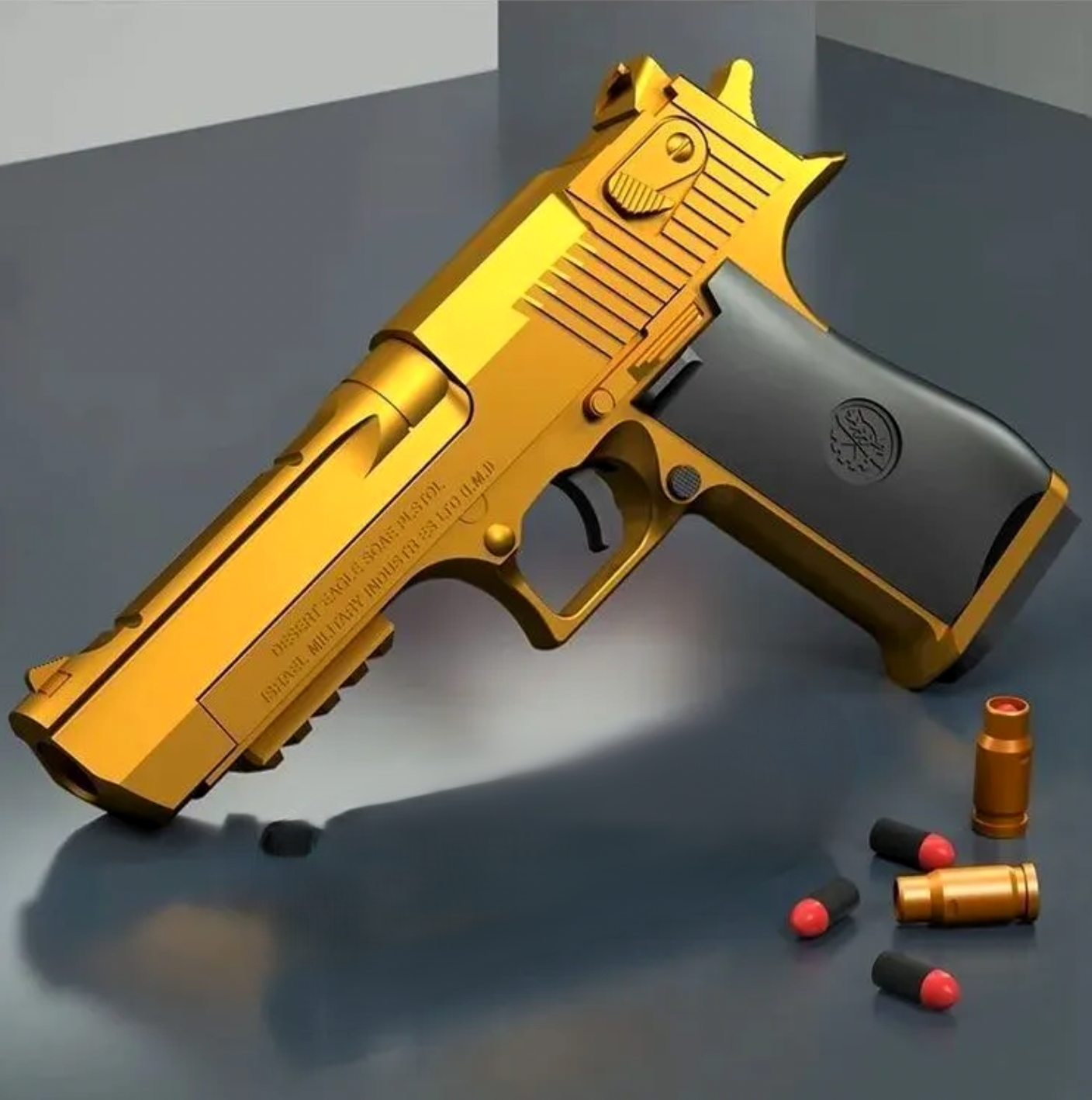 Пистолет игрушечный Desert Eagle с глушителем и ручной загрузкой Дигл пустынный орёл Золотой