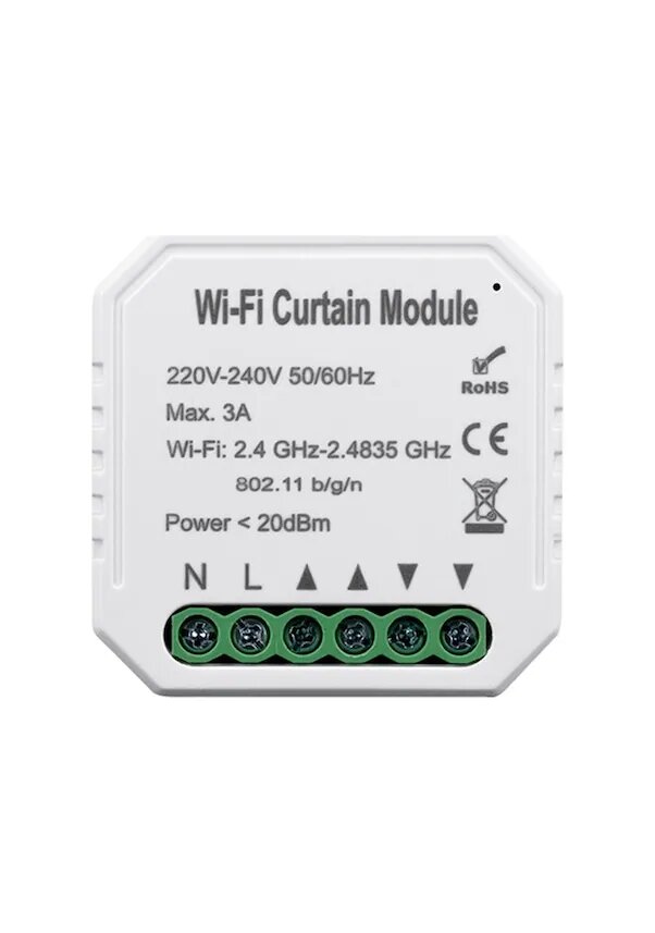 Модуль управления Wi-Fi, дистанционное управление, синхронизация, совместимость с Alexa и Google Home, модуль умных штор, белый, 46 x 46 x 18 мм, нагрузка 3 А, прочее