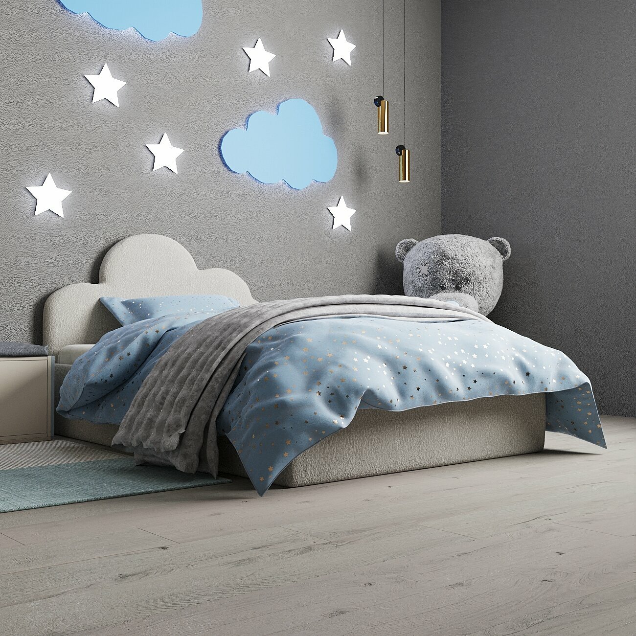 Кровать детская InRoom Sky с настилом, 100х180, бежевый букле, без ножек