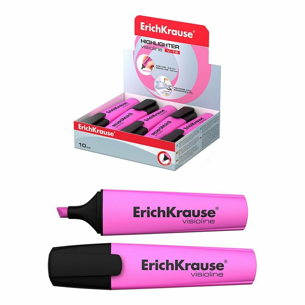 Текстмаркер ErichKrause Visioline V-12 Neon, цвет чернил розовый