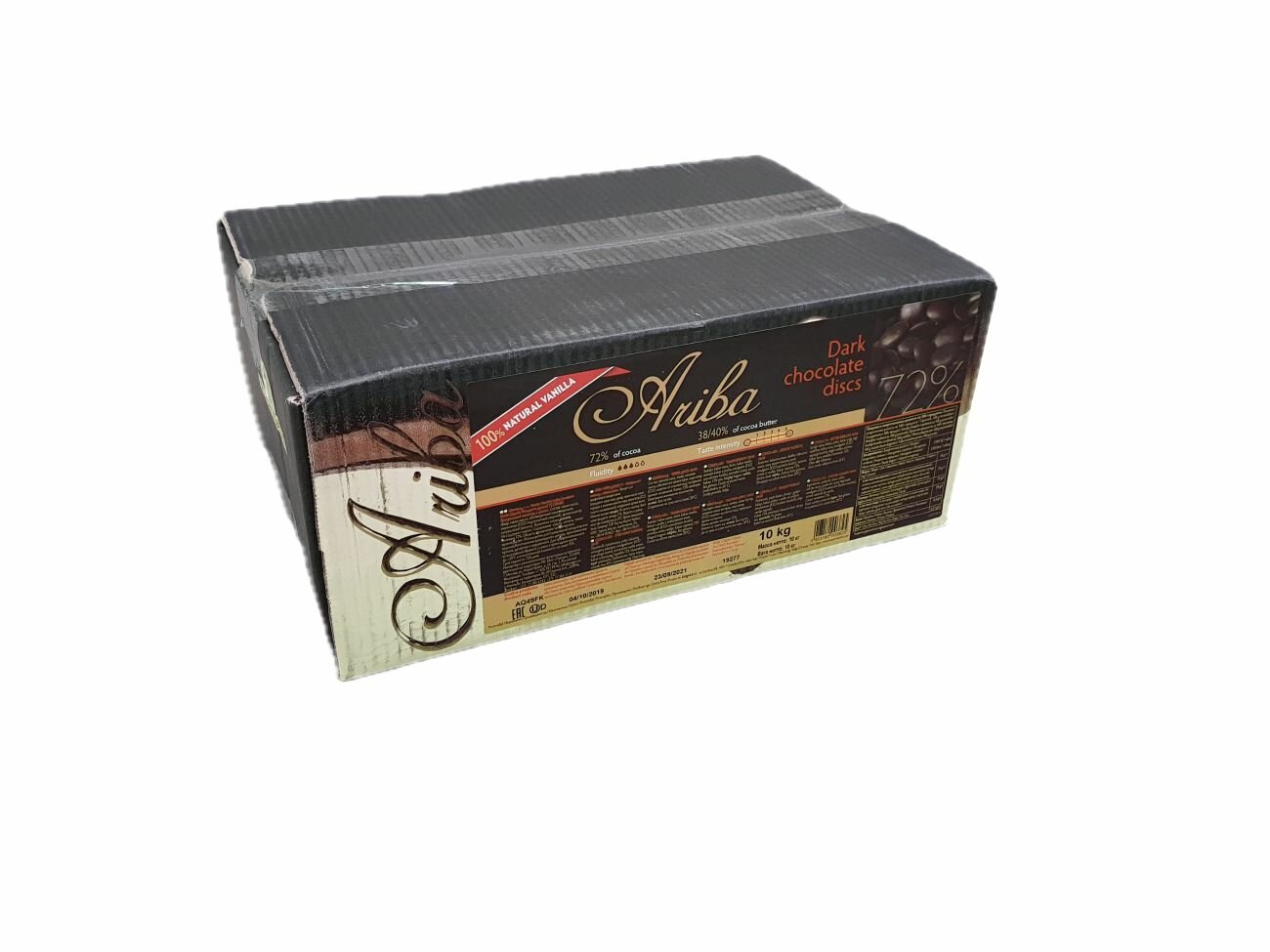 Горький шоколад Ariba Fondente Dischi 72% кондитерский в форме дисков, 10 кг