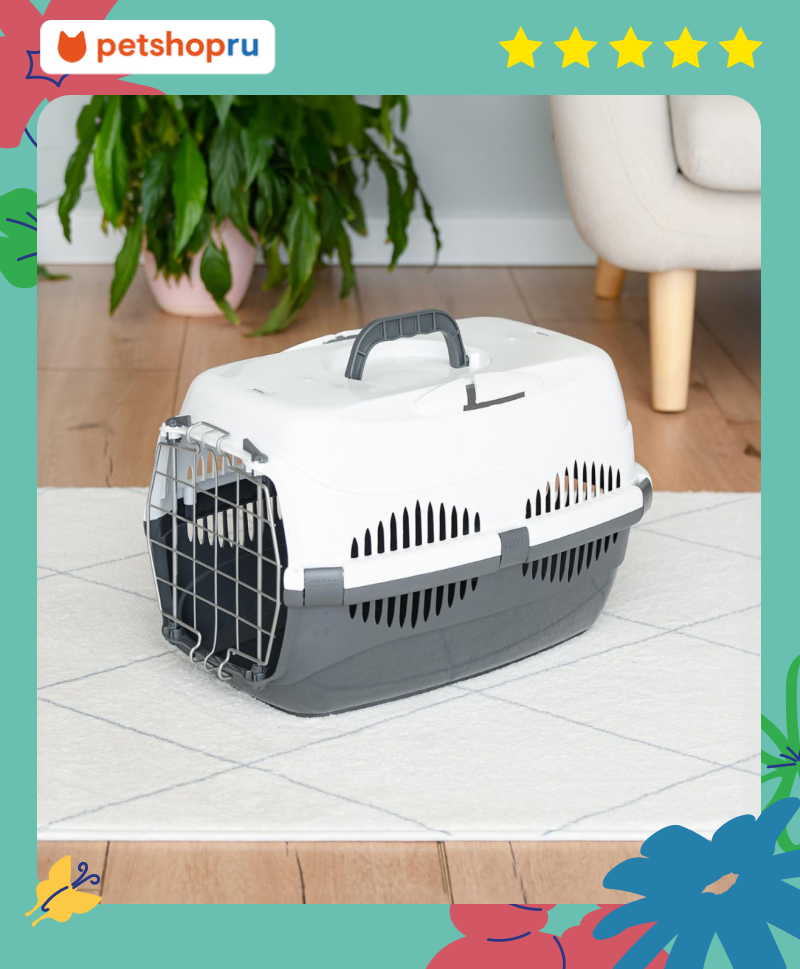 Yami-Yami Переноска для животных "Спутник", 33х49х32 см, до 12 кг, темно-серый/белый