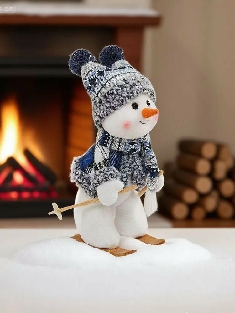 Снеговик под елку "Снеговик", вязаный, с помпонами, 28x20 см