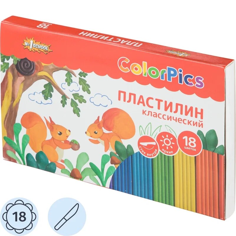 Пластилин клас. Комус Класс(№1 School)Color Pics наб.18 цв,360г, со стеком, 1808184