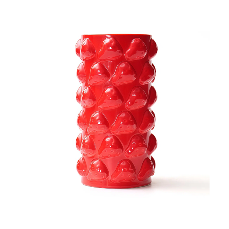 Настольная ваза "Лимоны", керамика, красная, ручная работа, высота 16.5 см