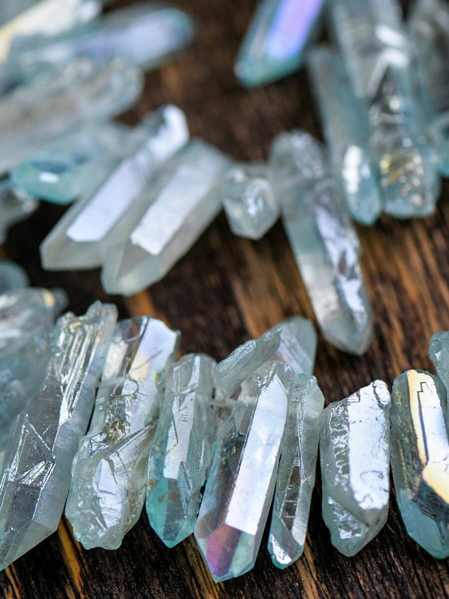 Бусины КафеБижу "Багет", натуральный кварц, голубые, размер 2-38мм, 20г