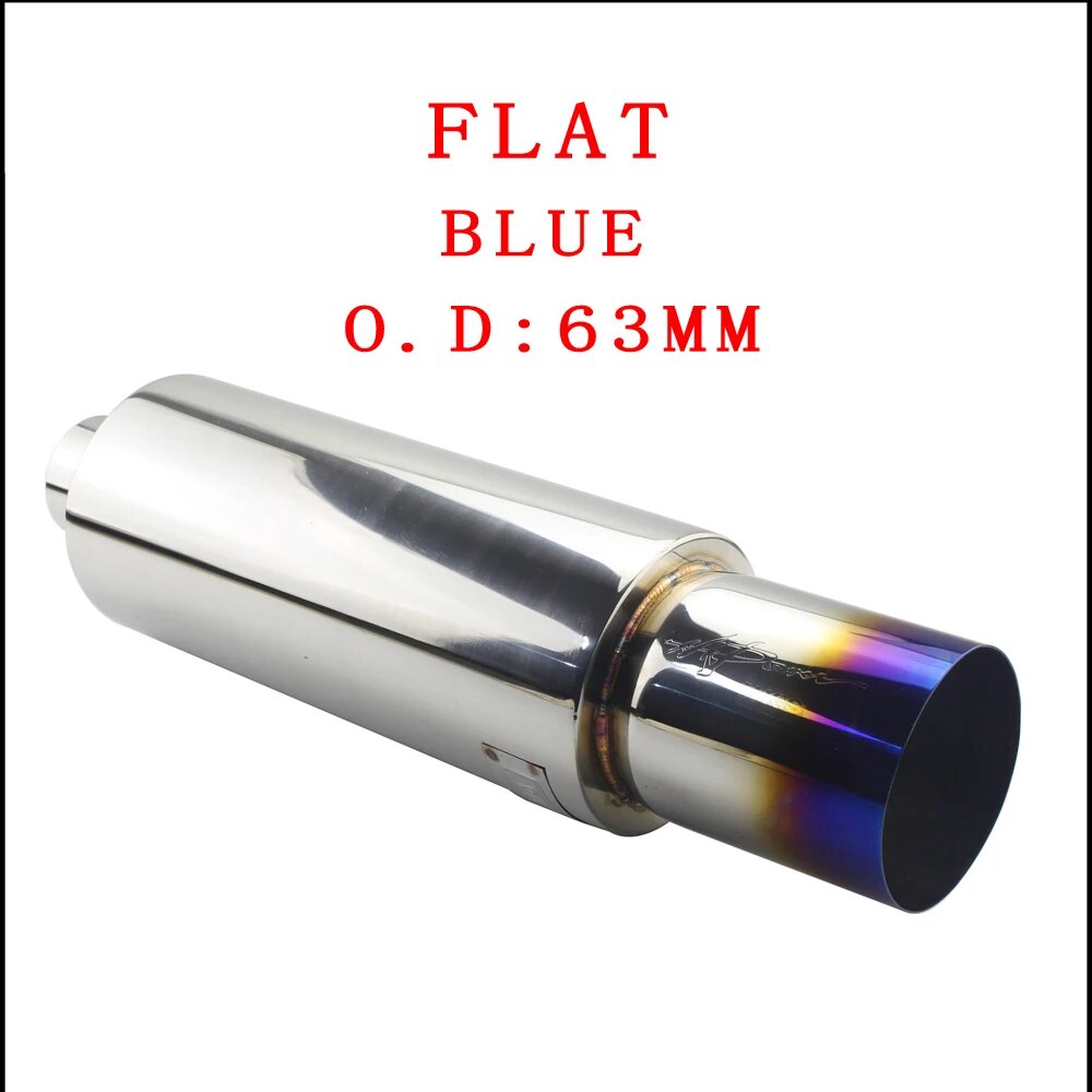 Автомобильный Стайлинг, выхлопная система, хвост трубы, универсальный гоночный глушитель, глушители из нержавеющей стали от 63 или 76 до 101 мм, серебристые, FLAT blue 63MM