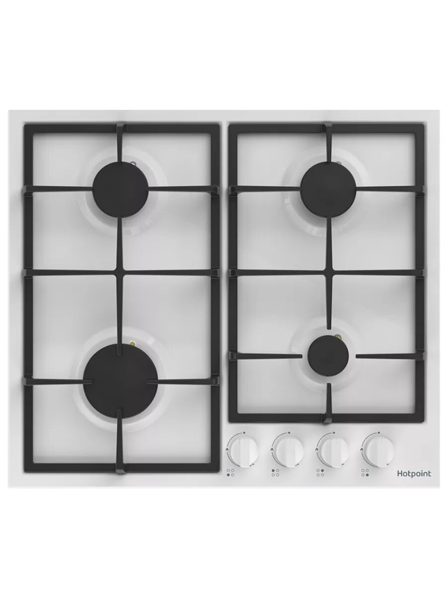 Газовая панель Hotpoint HGMT 642 WH, нержавеющая сталь, эмаль, белая, 4 газовые конфорки