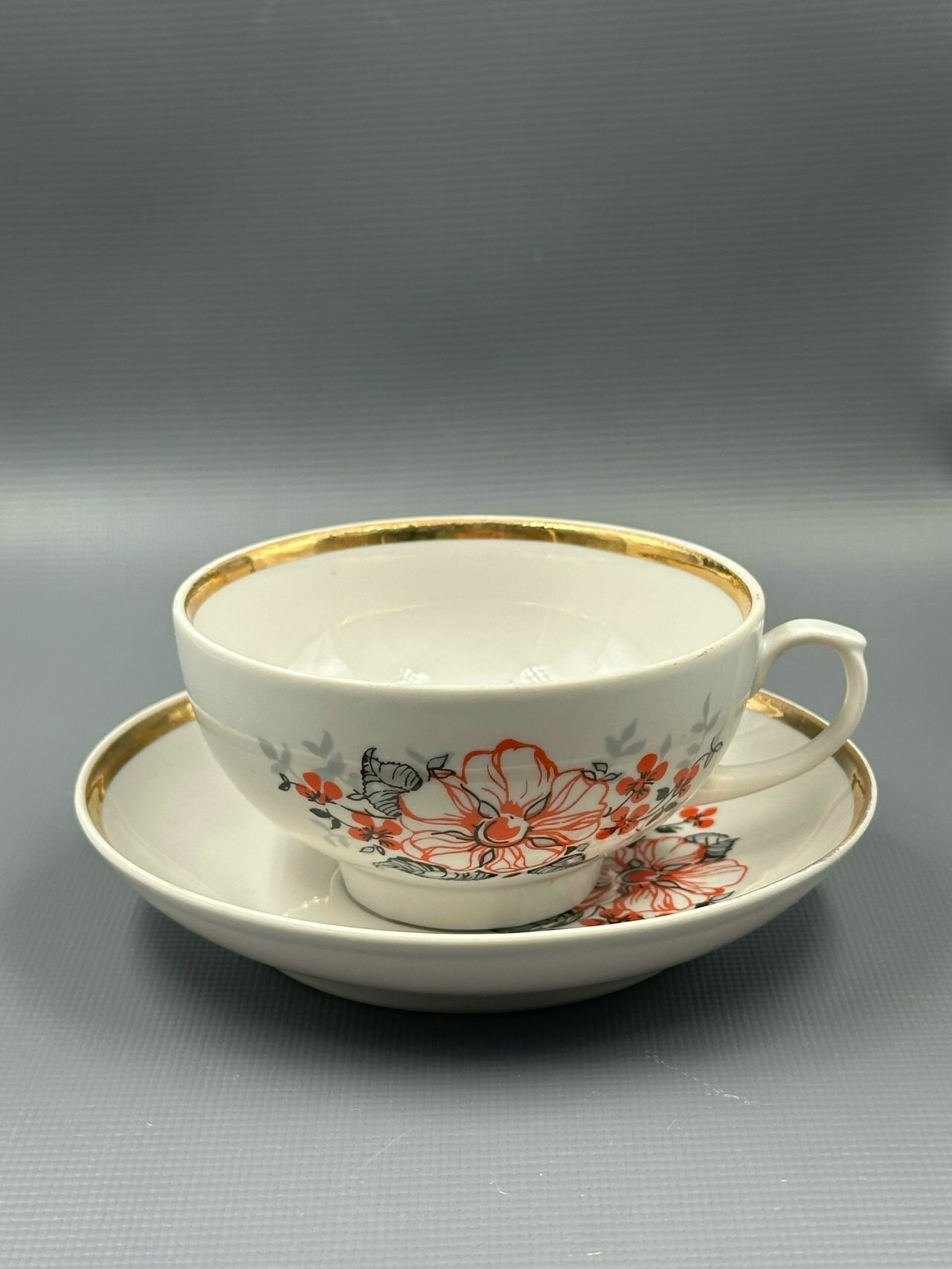 Чайная пара "Цветы" Фарфор! Дулево СССР