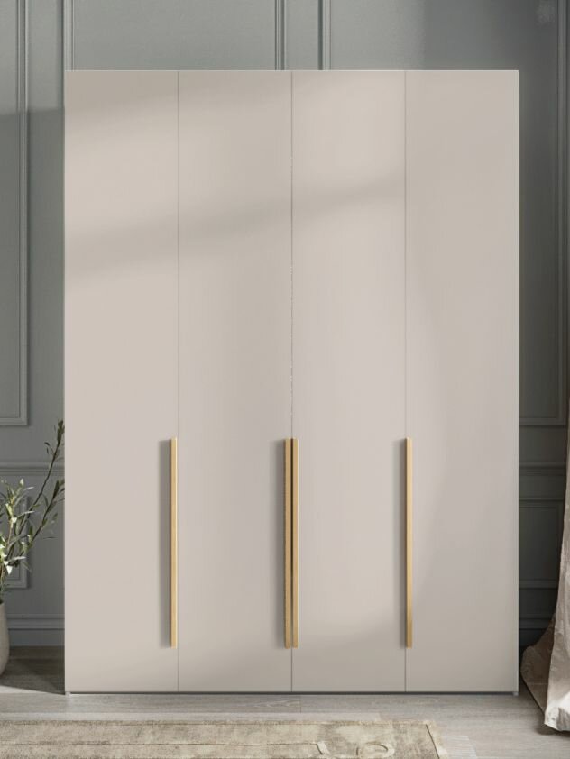 Шкаф для одежды с полками и 2 штангами Casa Mia 150x60x230 см. Н2-гладкий четырехстворчатый распашной, цвет Кашемир 5981 BS, Ручка накладная L.832мм, отделка ясень натуральный (лак)