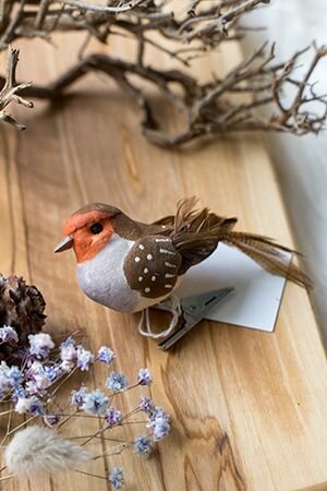 Декоративная птичка зимний 'щебетун' на клипсе, перо, 8 см, Goodwill MC40103