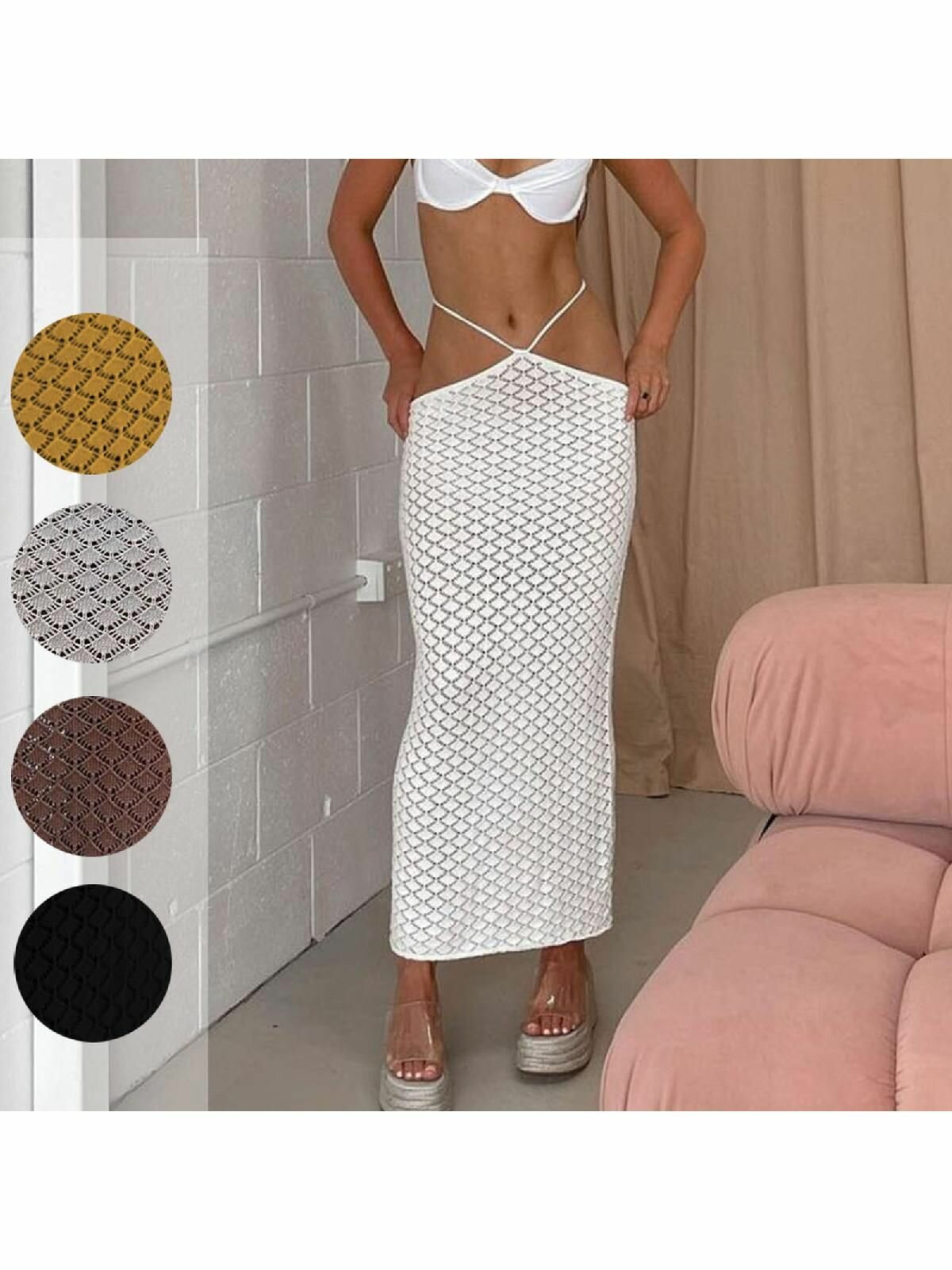 Летняя кружевная юбка с разрезом