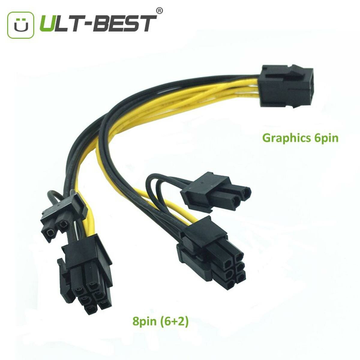 ULT-Best PCI-E PCIE 6P Female to 2 Port Dual 8pin 6+2p Male GPU Graphics Video Card Miner Power Extension Cable Cord 18A
