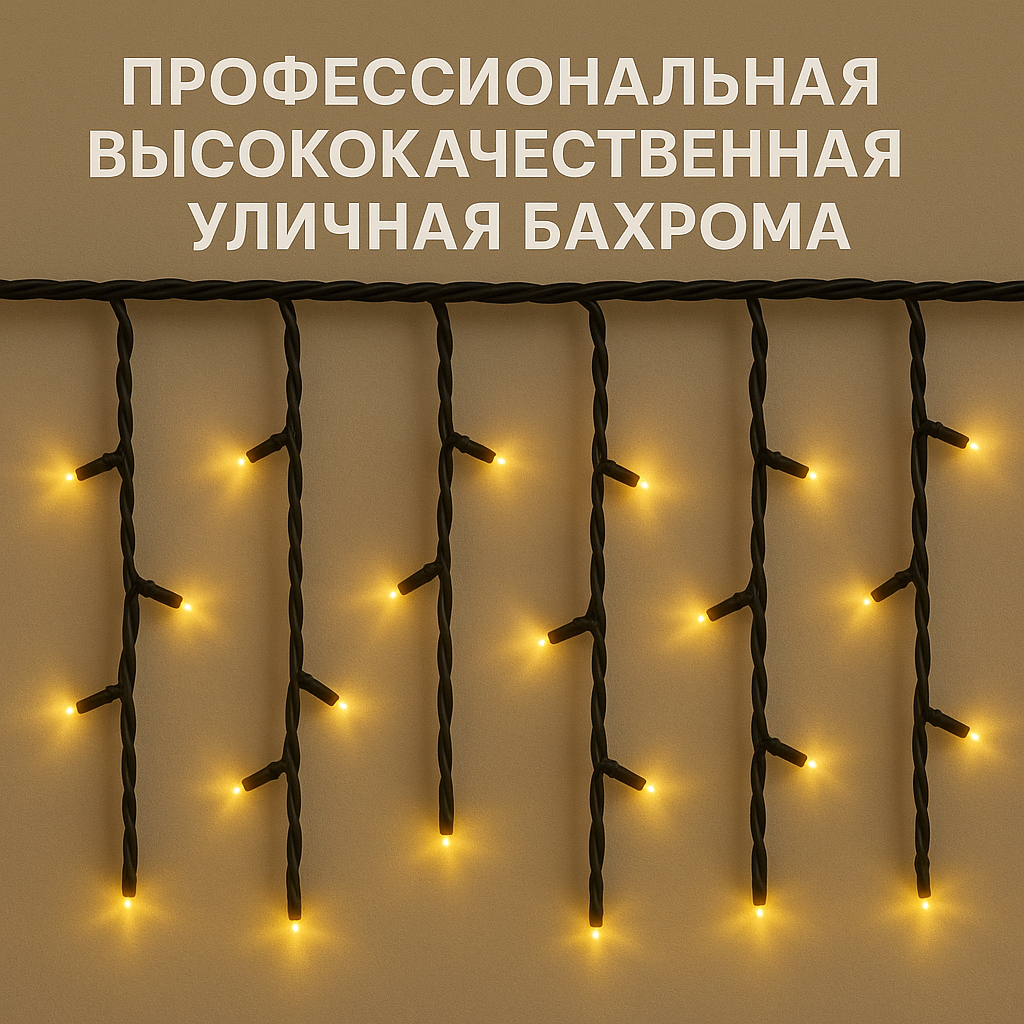 Уличная гирлянда Бахрома Тёплый белый, IP 65 черный резиновый(каучуковый) провод, Premium LED статика, 3 м.