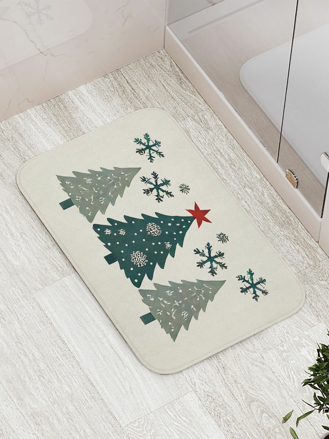 Коврик для ванной комнаты, туалета "Елки и снежинки" противоскользящий, 52х77 см, JoyArty, серия Новый год