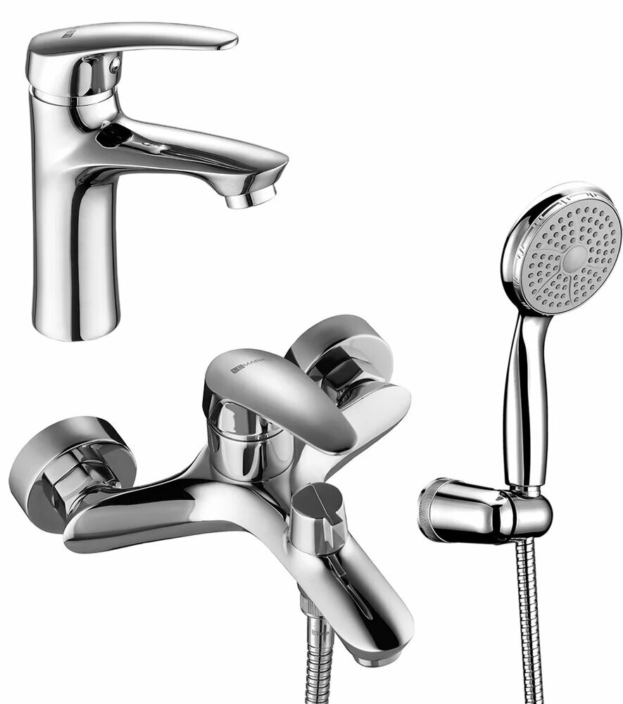 Комплект для ванной Lemark Linara LM0414C 2 в 1, со смесителем, с изливом, латунный, хром, глянцевый, душевая система