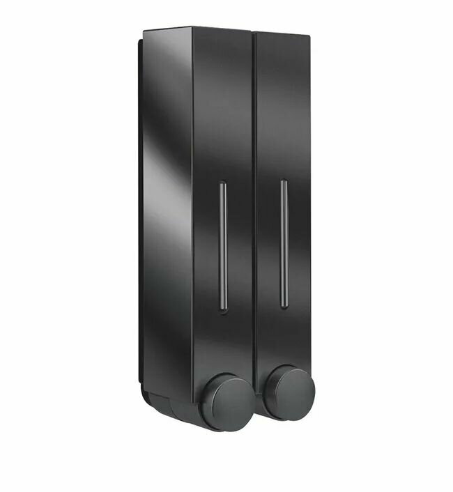 Настенный механический дозатор для мыла/шампуня/геля для душа, черный матовый, 420 мл, комплект 2 штуки