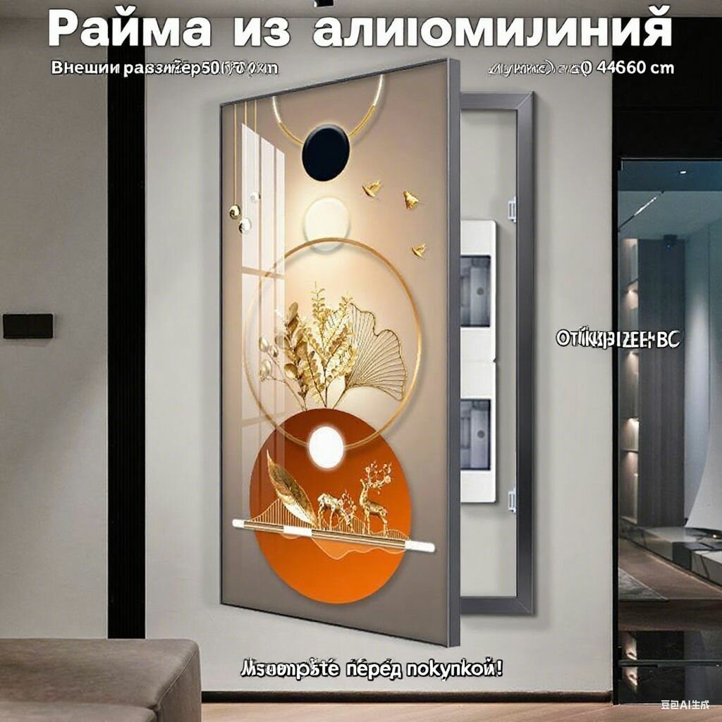 Картина-щиток для электросчётчика 50x70см: маскировка, алюминиевая рама, левое открывание, бессверльный монтаж, гидроопора