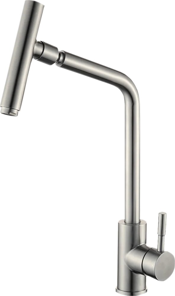 Смеситель для кухни Steel Hammer Inox SH 5106 INOX с поворотным изливом, матовый, однорычажный, нержавеющая сталь, с керамическим картриджем