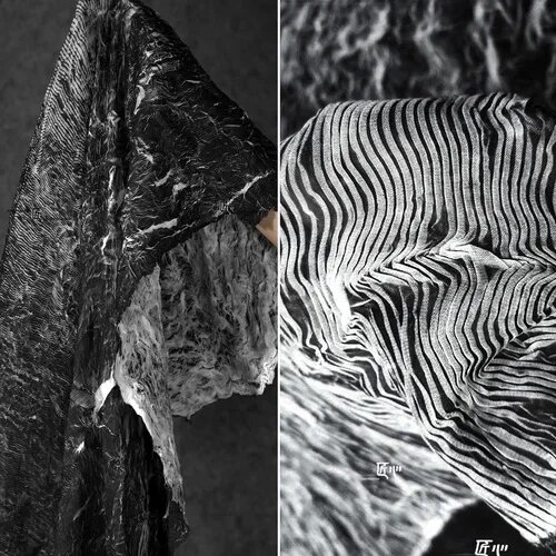 Черно-белая плиссированная ткань из нейлона 1,4 м