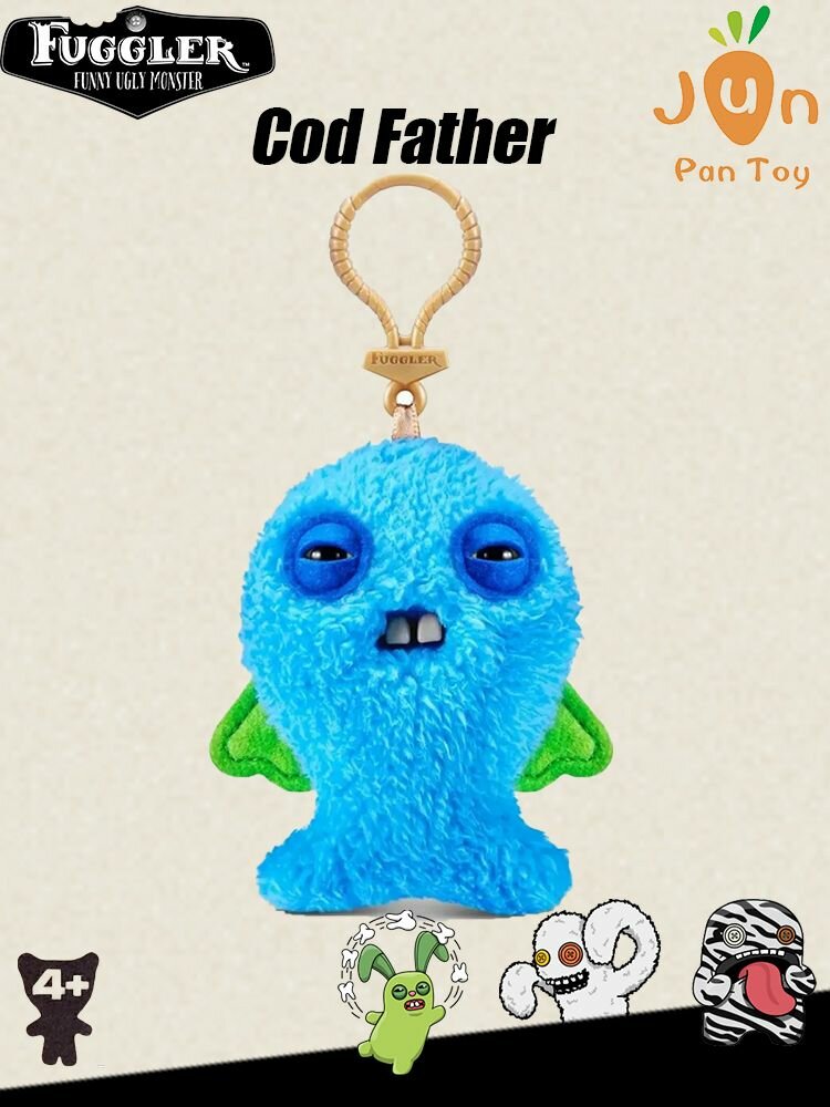 Spin Master Fuggler Series 5 Keyrings Cod Father / Детская голубая плюшевые игрушки-рыбка, брелок на сумку, высотой 13 см, подходит для детей от 4 лет и старше
