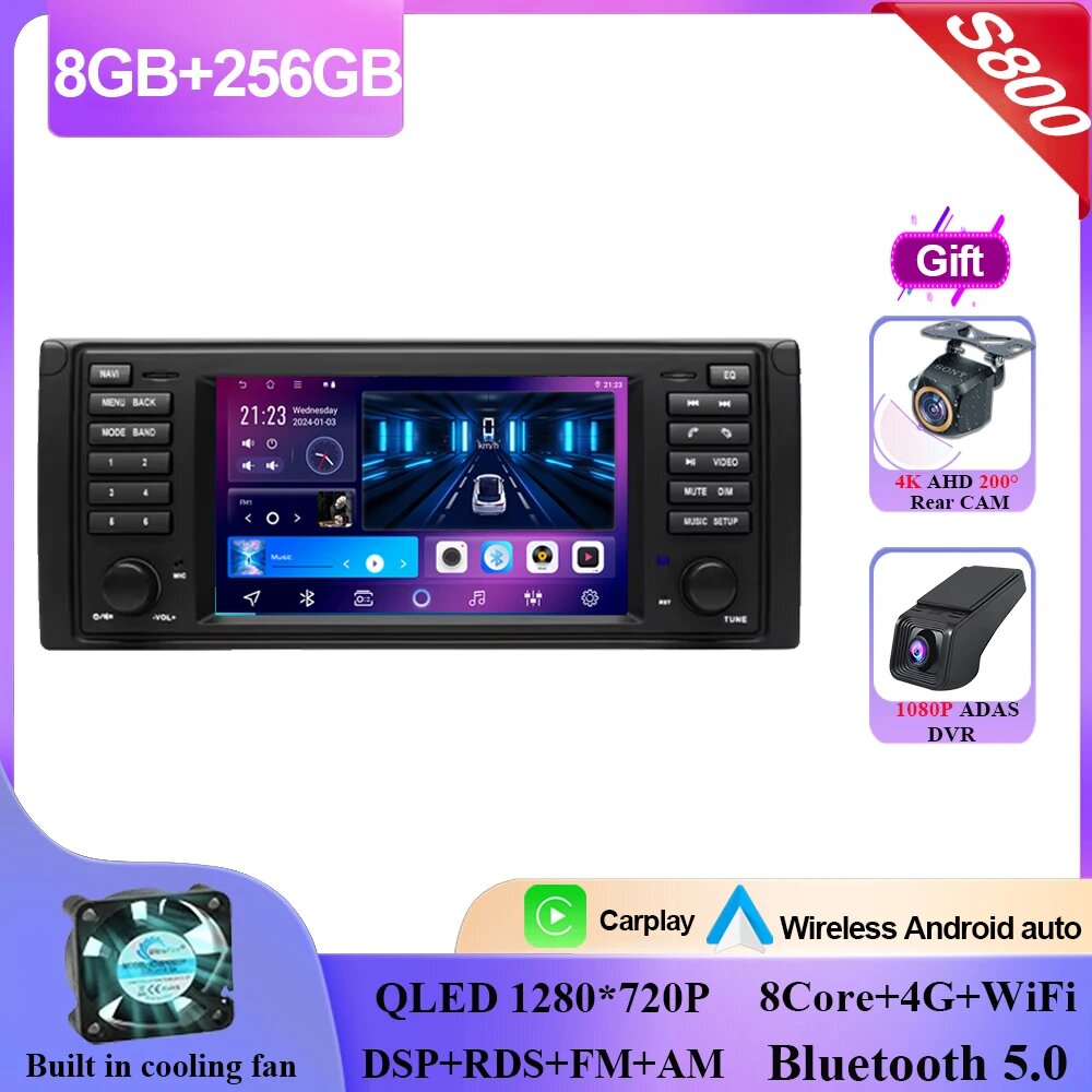 Aps Auto7-дюймовый беспроводной автомобильный радиоприемник для BMW 5 серии E39 X5 E53 M5 1996-2003 Автомобильный мультимедийный плеер GPS-навигация 2din DVD 5G 8-256G DVR