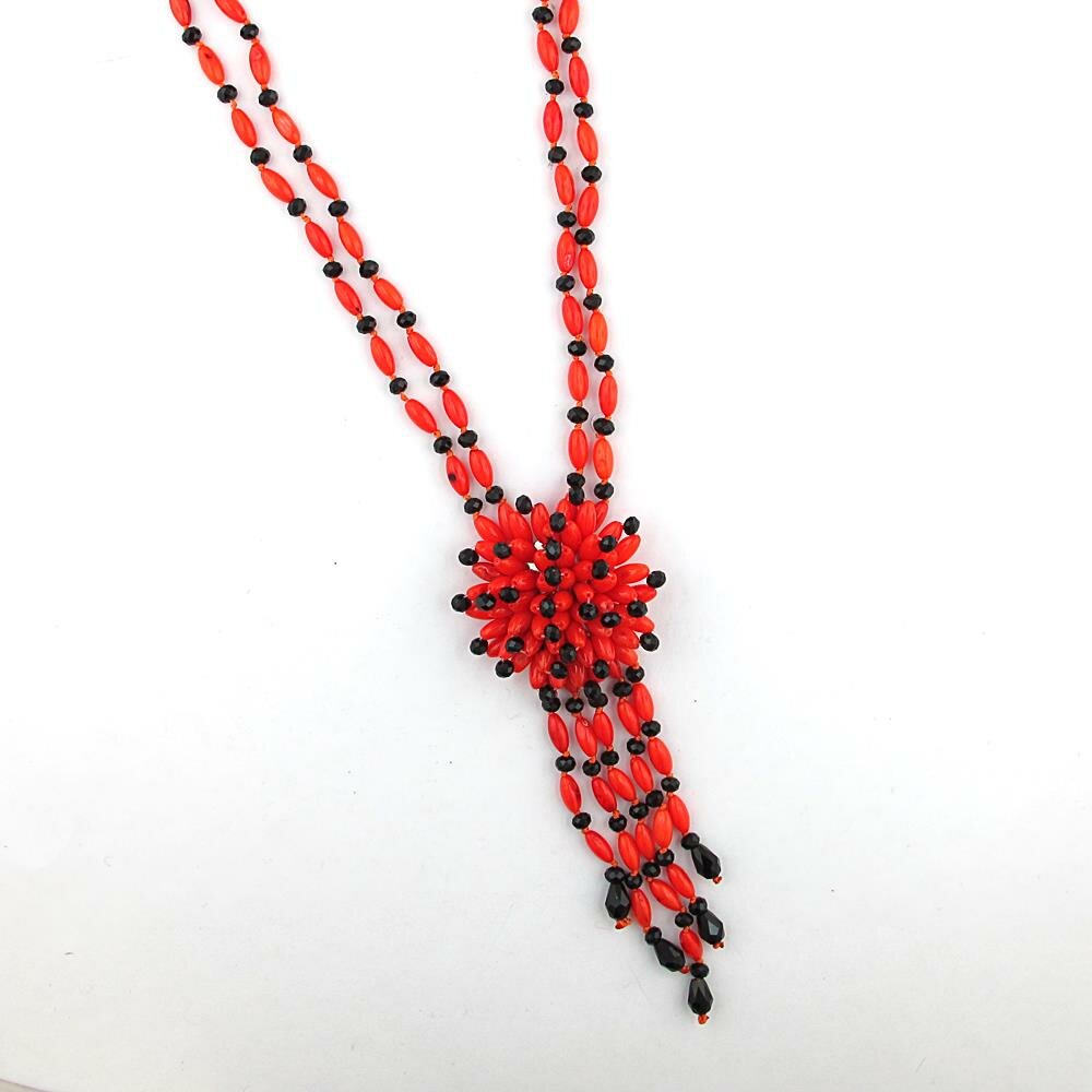 Колье, коралл, стекло