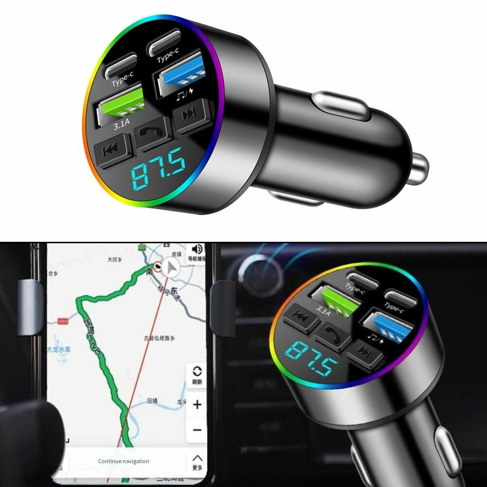 Автомобильный FM-передатчик Bluetooth 5.0 с PD и Dual USB, ambient подсветка, MP3-плеер и зарядное для смартфона