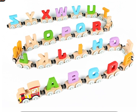 Магнитный конструктор "Деревянный поезд", развивающая игрушка, 27 деталей, буква