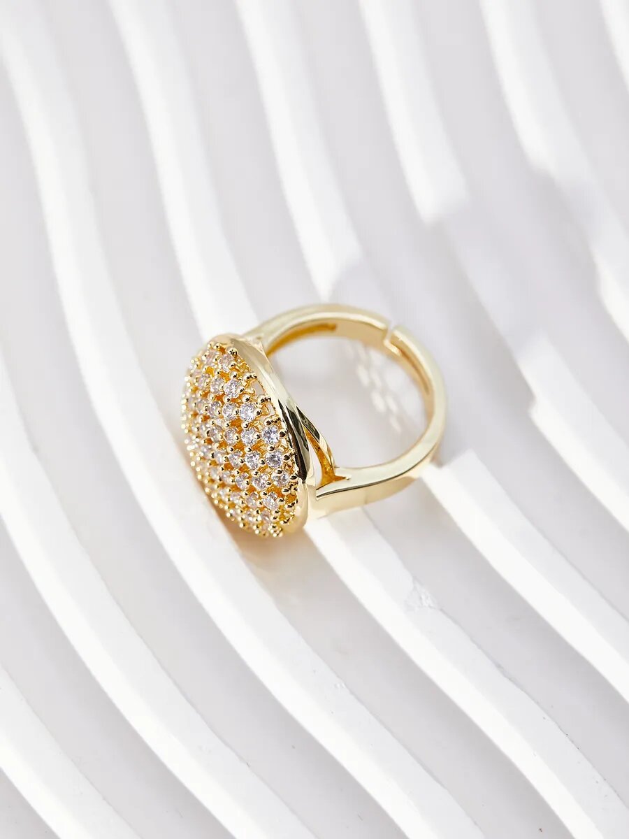 Кольцо, циркон, кристаллы Swarovski, фианит, кристалл, безразмерное, желтый, белый — фото 1