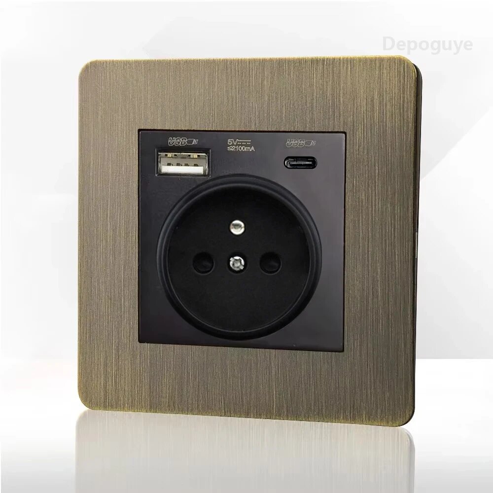 Металлический настенный выключатель и розетка Depo Guye, бронзовый FR USB C