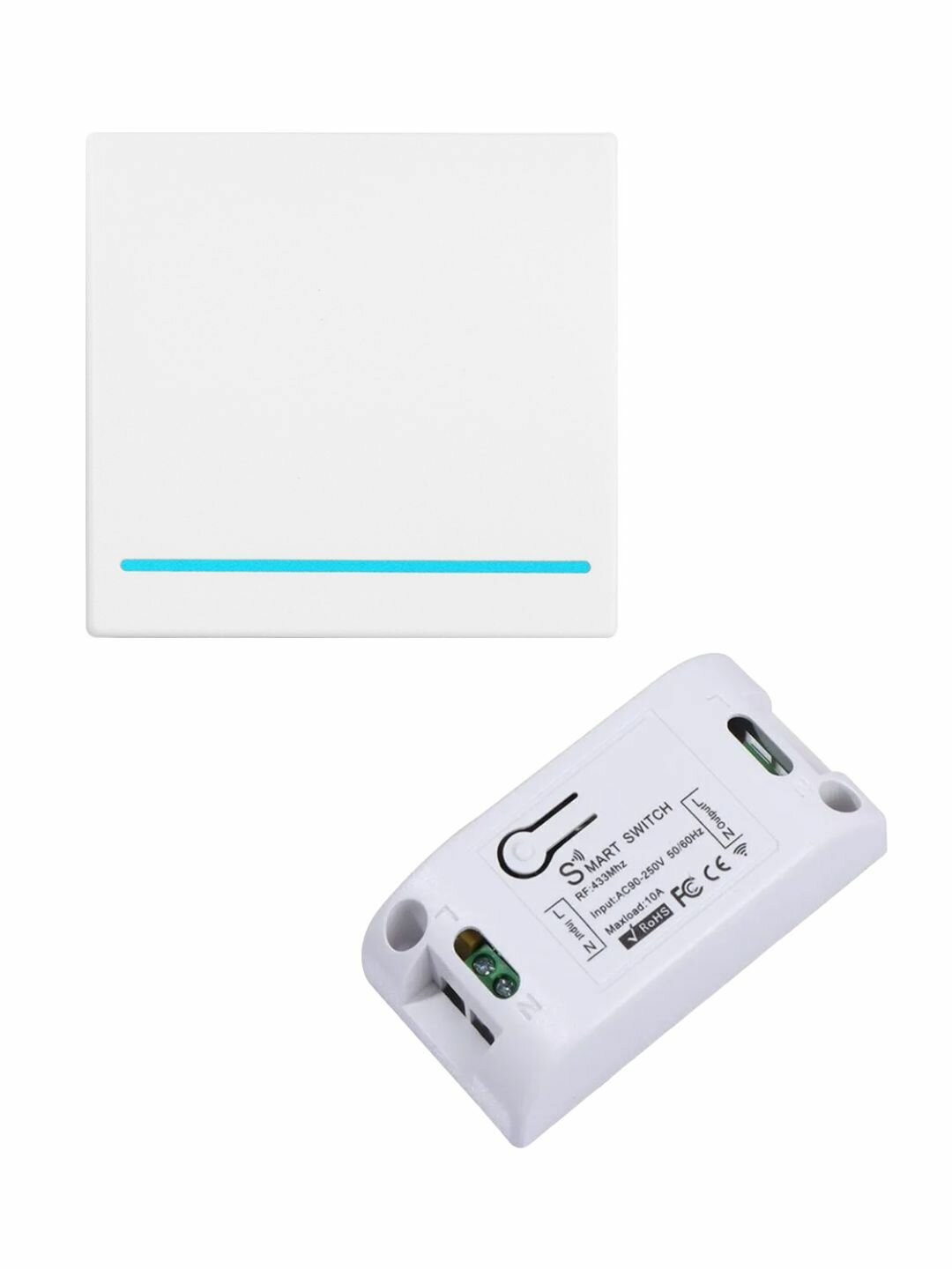 Комплект для умного дома, умное реле 10А RF433 МГц, AC85-240В+ беспроводной выключатель света, белый (СФ)