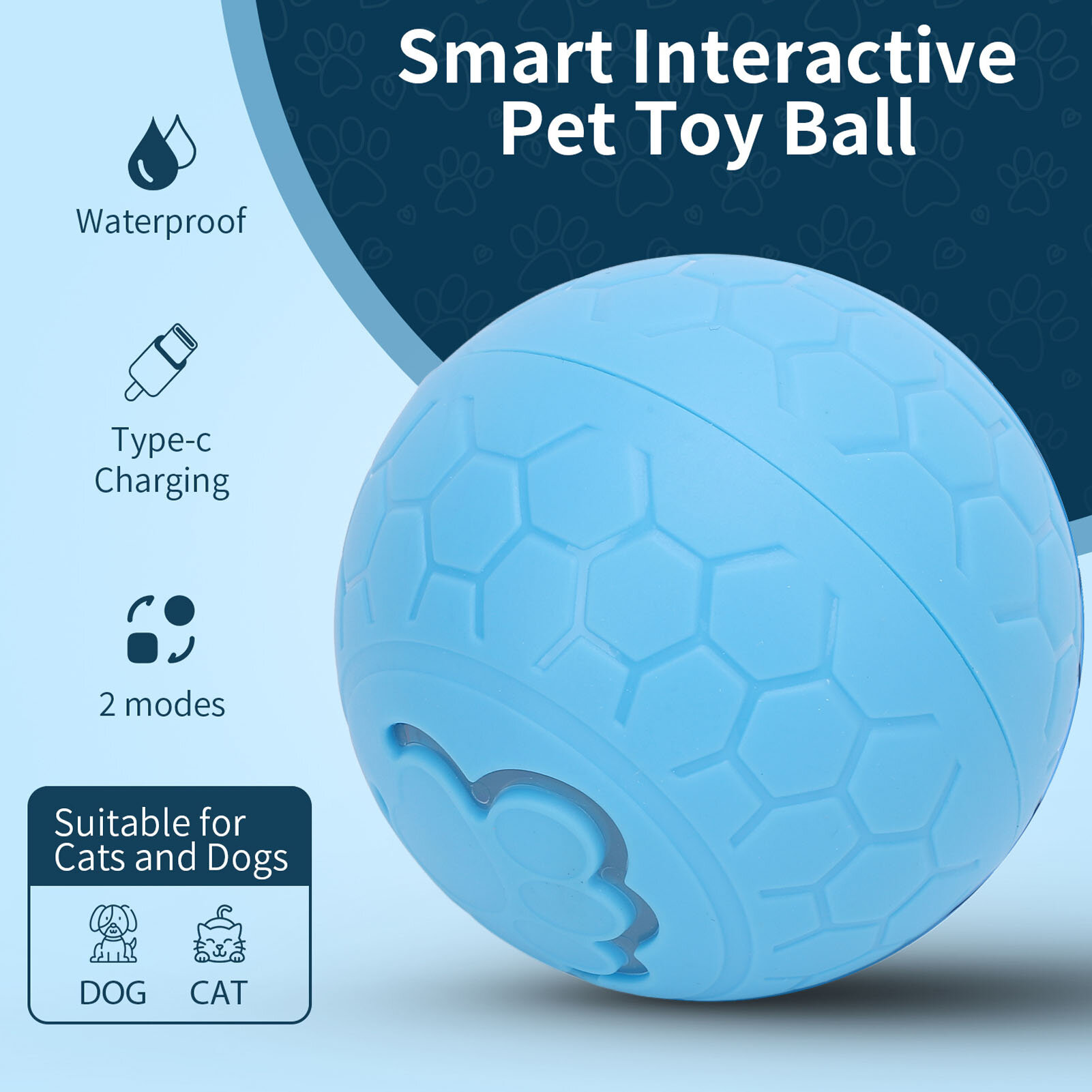 Интерактивная игрушка для собак, мяч, устойчивый к укусам, пластик, увеличение физических упражнений для домашних животных, умный автоматический катящийся мяч для собак и кошек, синий