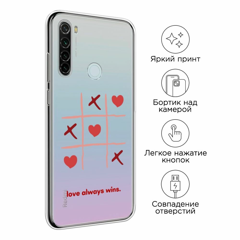 Чехол на Xiaomi Redmi Note 8T / Сяоми Редми Нот 8Т с принтом "love always wins - 14 февраля", прозрачный — фото 1